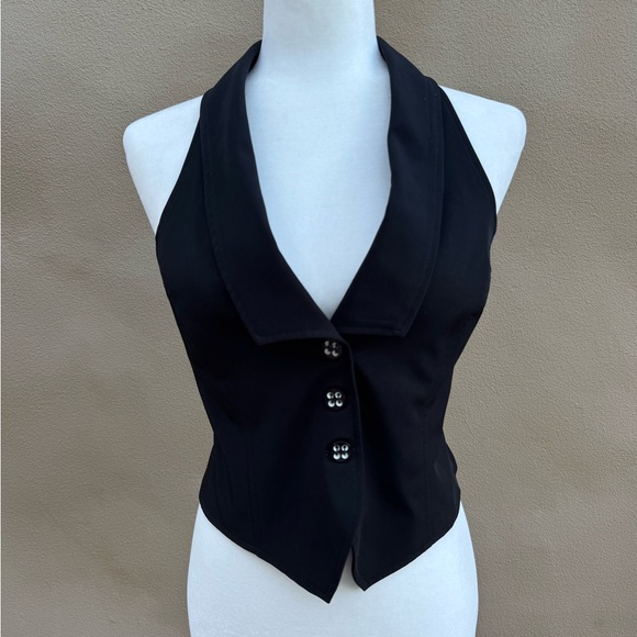 Tops | Hot Stunning Vintage Halter Vest Black Szs Made Italy Y2k Price ...